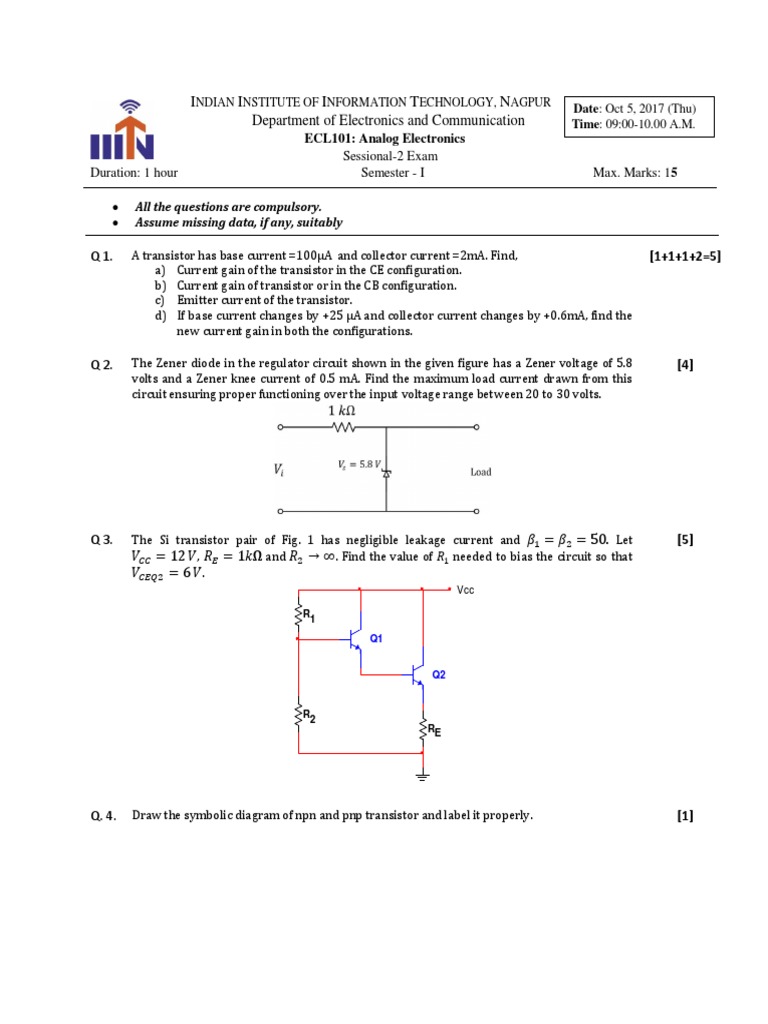 Analog Electronics Exam Questions | PDF