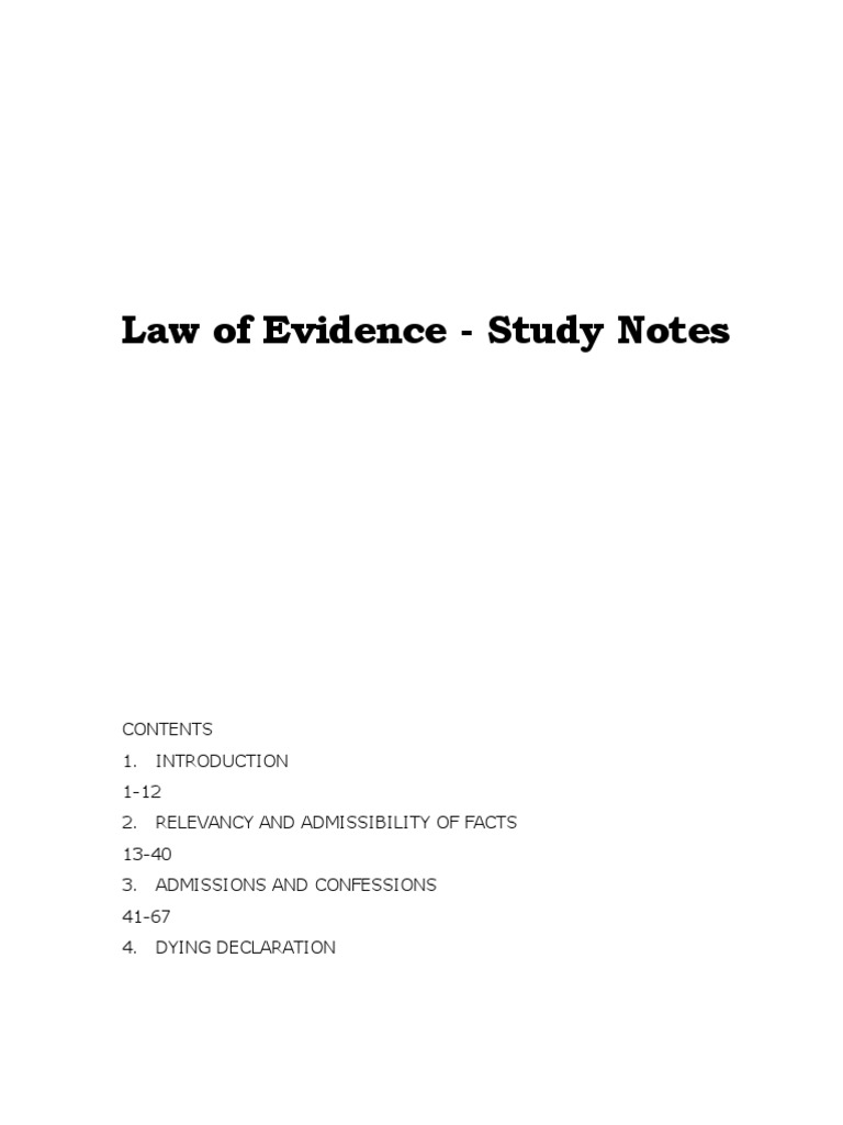 Law of Evidence Notes LLB | PDF | Evidence (Law) | Burden Of Proof (Law)