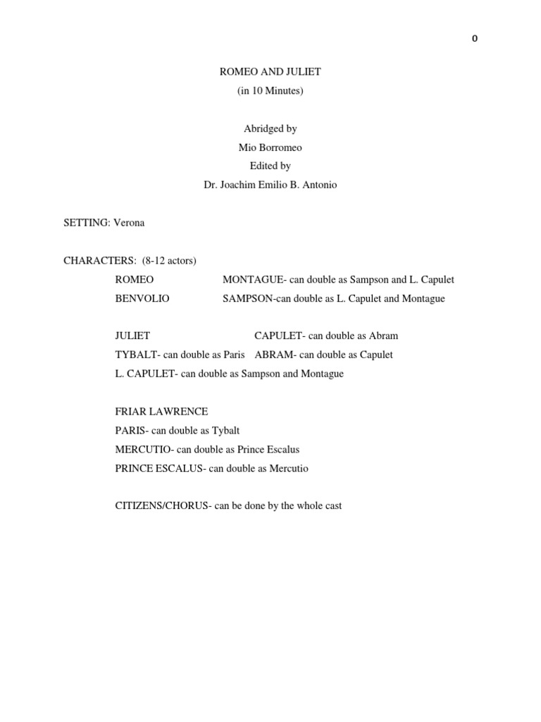 Romeo and Juliet in 10 Minutes by Mio Borromeo | PDF | Characters In ...
