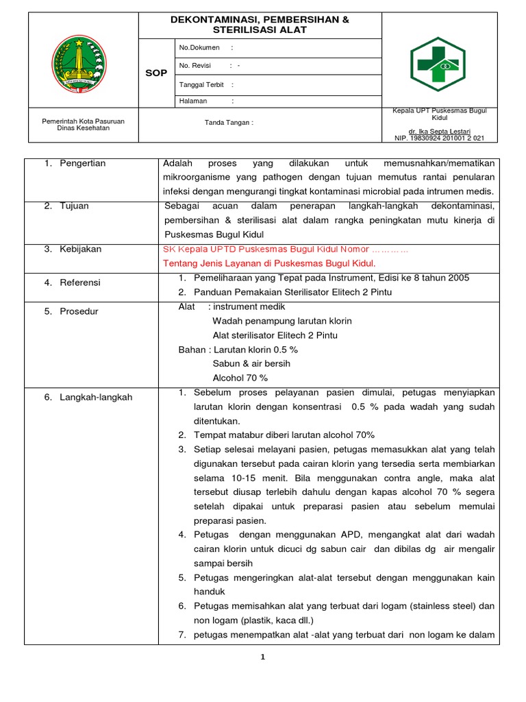 SOP Dekontaminasi Alat Medis | PDF