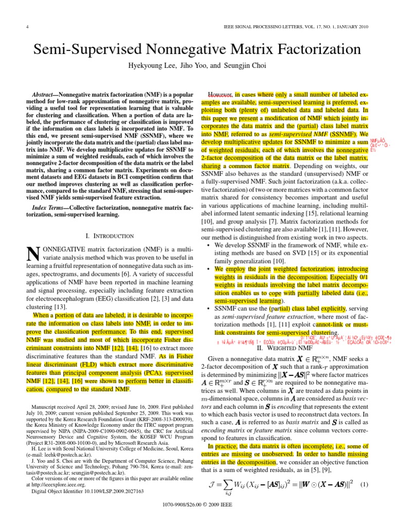 (SSNMF) Semi-Supervised Nonnegative Matrix Factorization | Download Free PDF | Principal ...