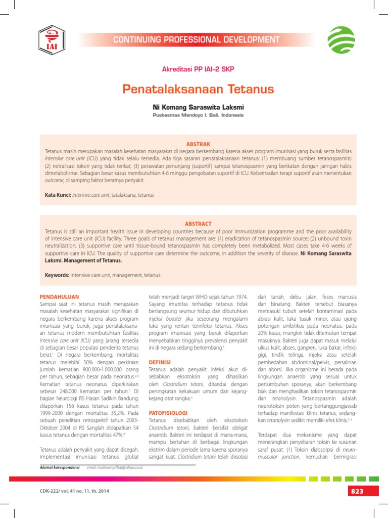 09 - 222CPD-Penatalaksanaan Tetanus PDF | PDF
