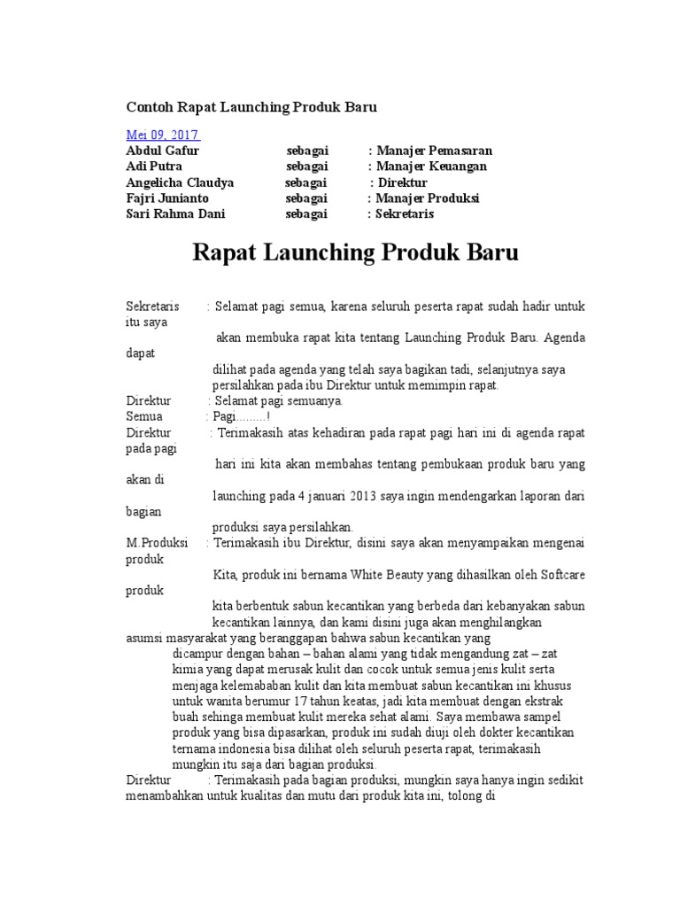 Contoh Rapat Launching Produk Baru | PDF