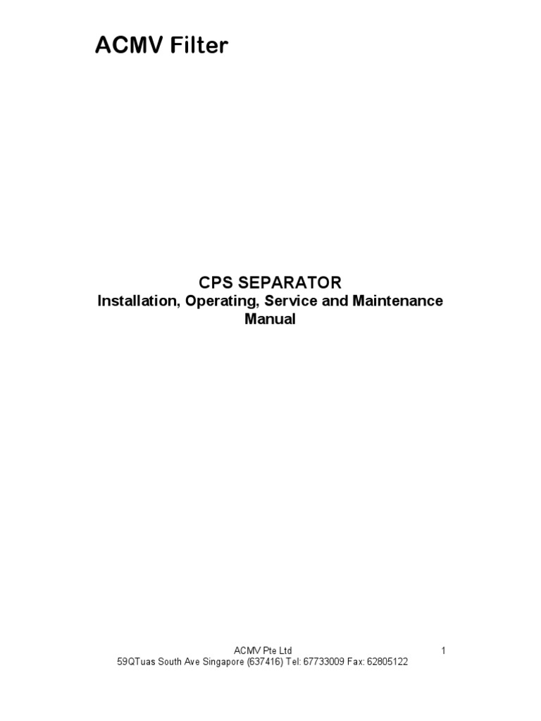 ACMV CPS Separator Manual | PDF | Filtration | Pump
