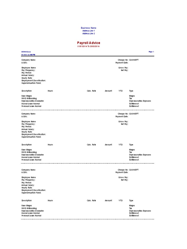 MYOB Payslip Template | Payroll Tax | Withholding Tax