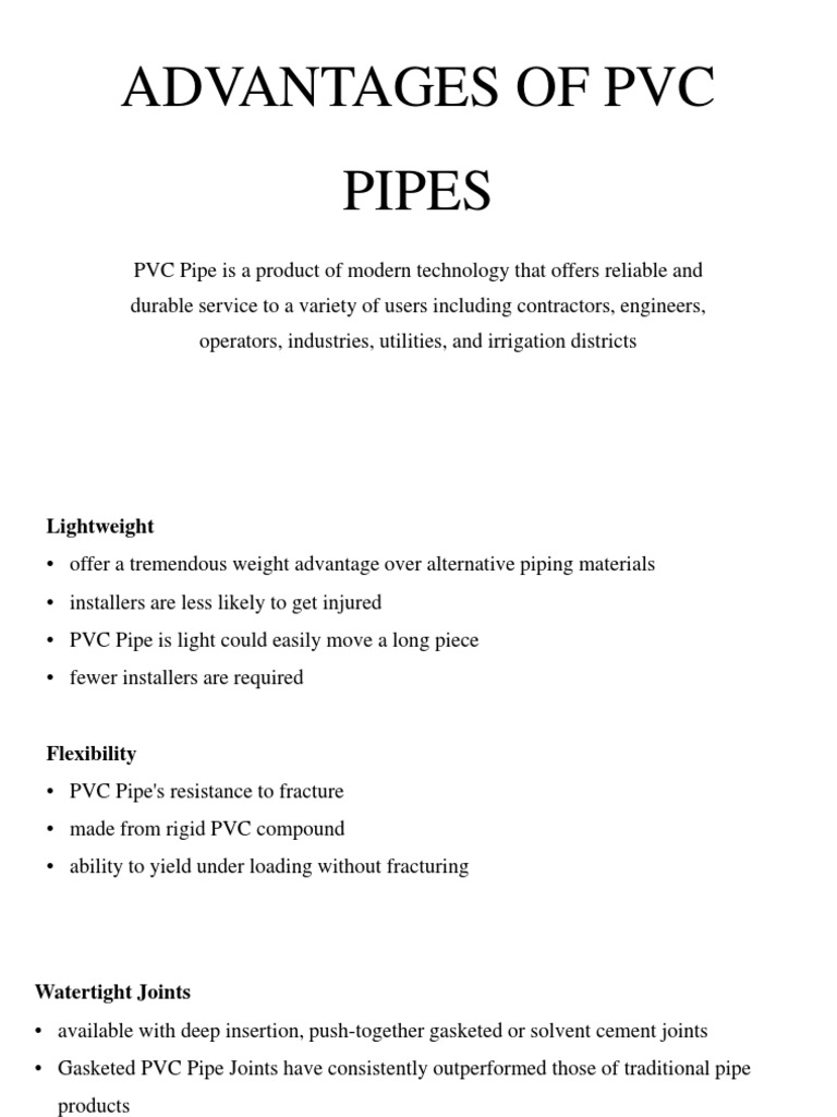 Advantages of PVC Pipes | PDF