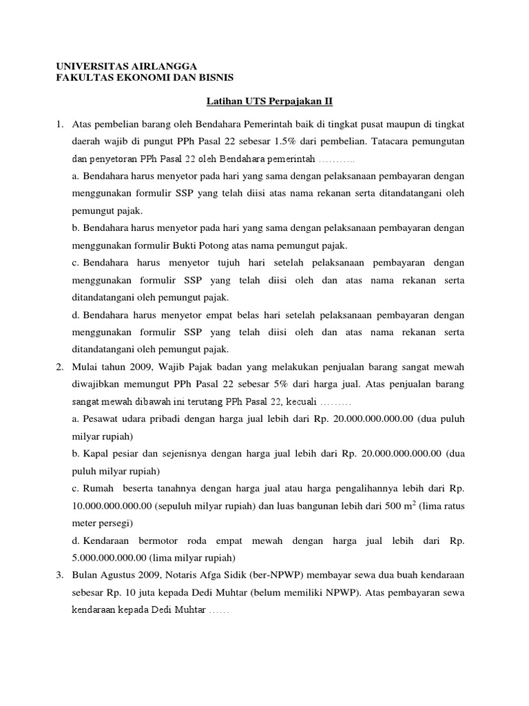 Soal Latihan Pilgan Uts PPH | PDF