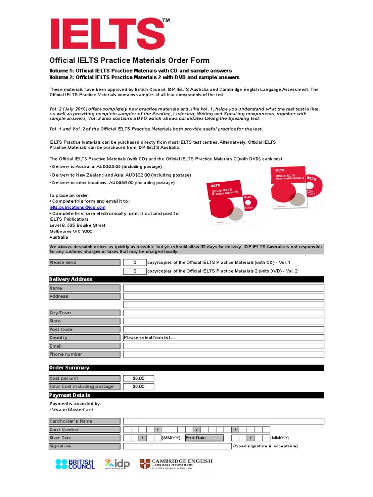 Official IELTS Practice Materials Order Form | PDF | International ...