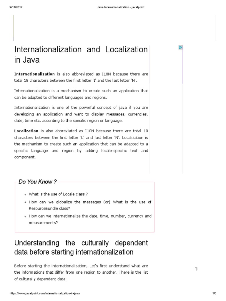 Java Internationalization Javatpoint Pdf Computer Programming Software Engineering
