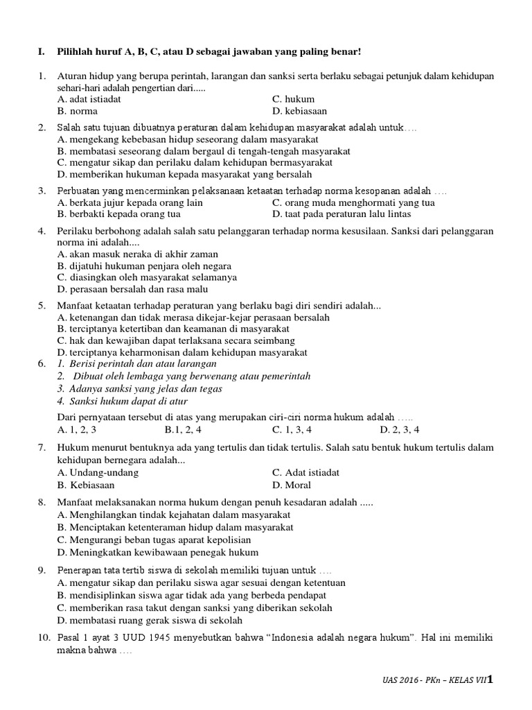 Soal PKN 7 | PDF | Politik
