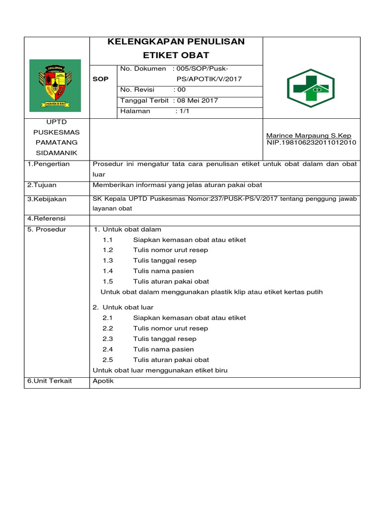 Kelengkapan Penulisan Etiket Obat | PDF