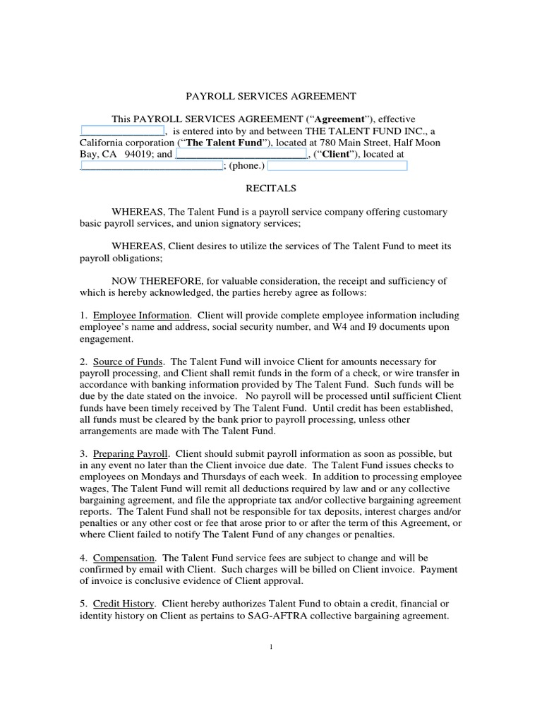 Payroll Services Agreement Template | PDF | Payroll | Damages