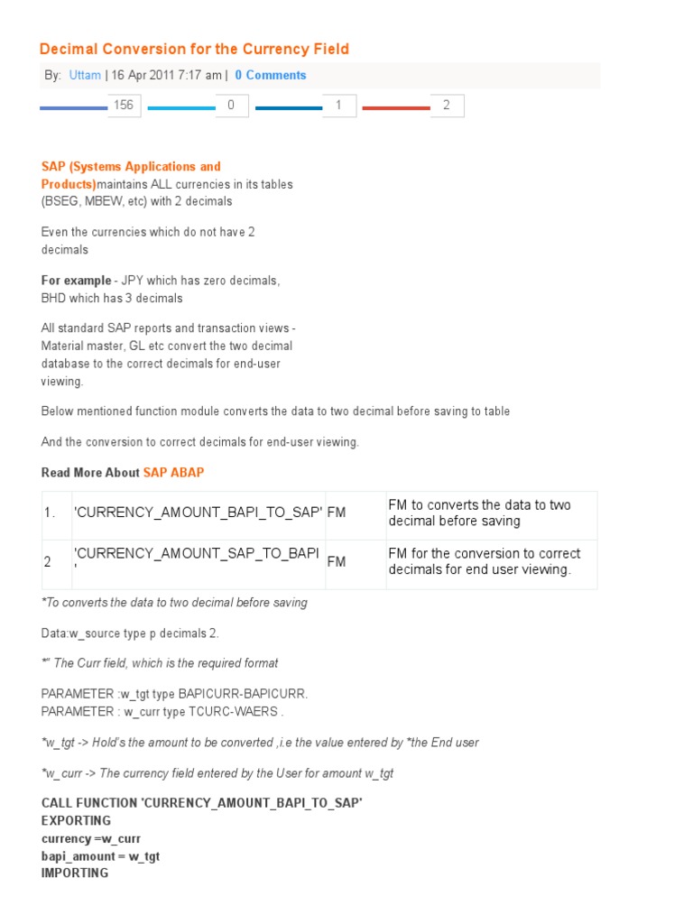 Decimal Conversion For The Currency Field - ABAP - STechies | PDF ...
