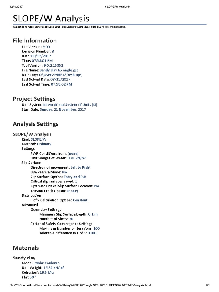 SLOPE - W Analysis PDF | PDF | Physics | Materials