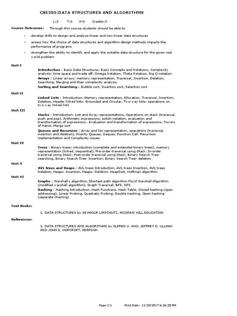 Cse205:Data Structures and Algorithms: Course Outcomes | PDF | Information Retrieval | Data ...