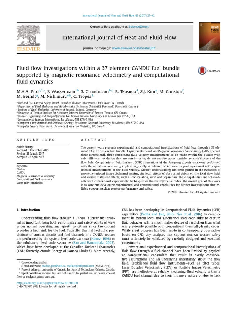 Fluid Flow Investigations Within A 37 Element CANDU Fuel Bundle | PDF ...