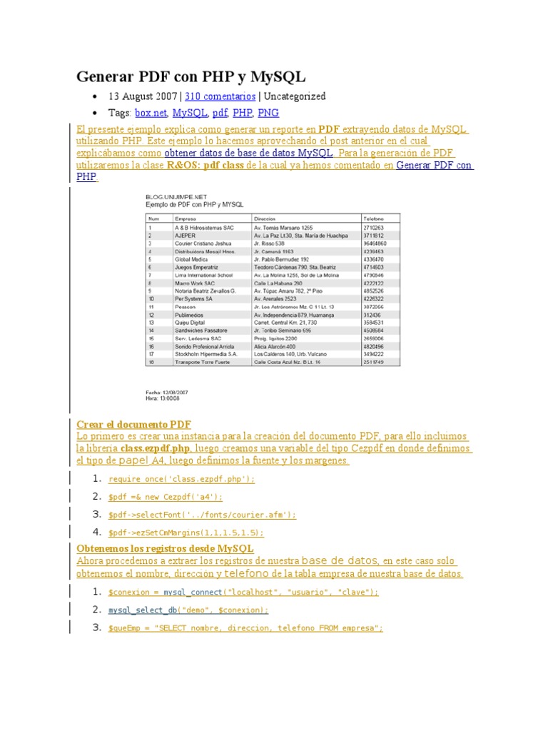 Generar PDF Con PHP y MySQL | PDF