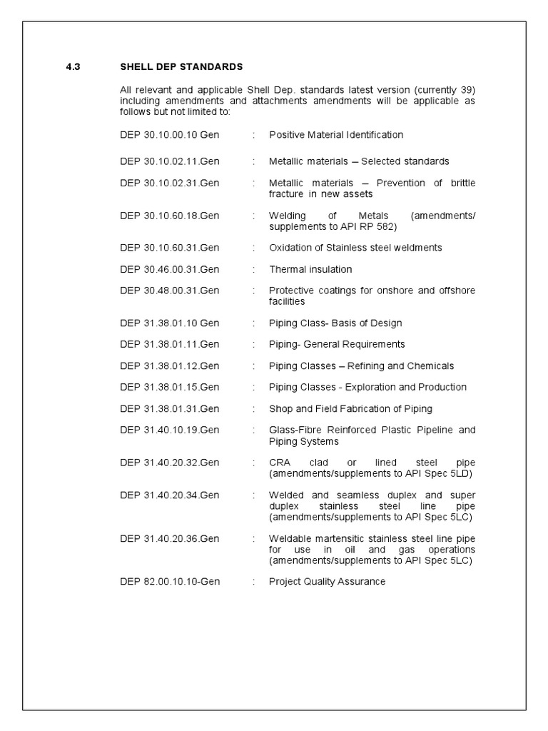 Shell DEP and MESC Standards Overview | PDF | Valve | Pipe (Fluid ...
