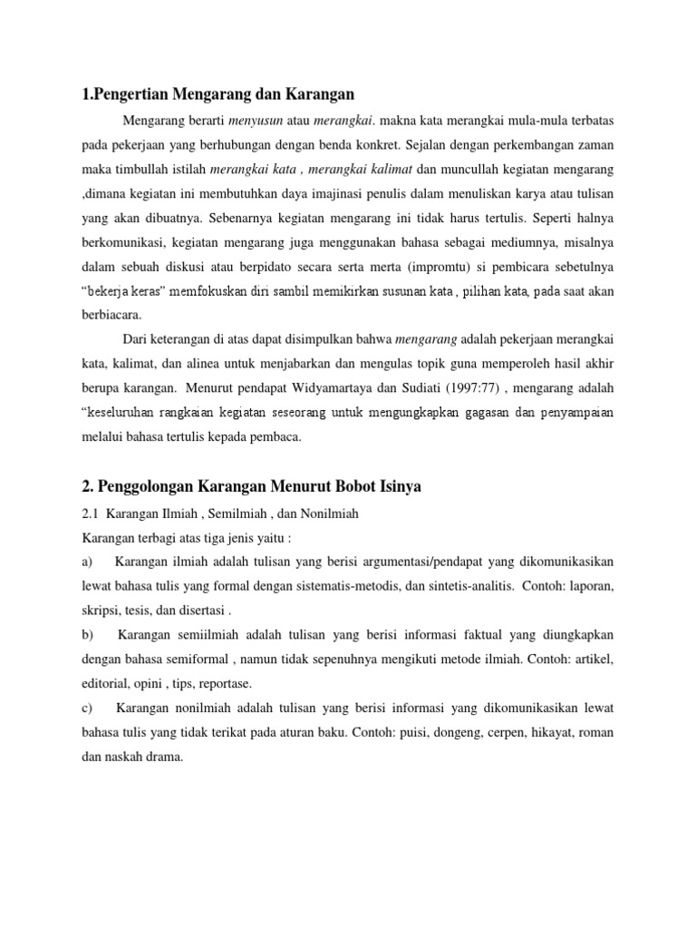 Pengertian Mengarang Dan Karangan | PDF | Seni & Disiplin Bahasa