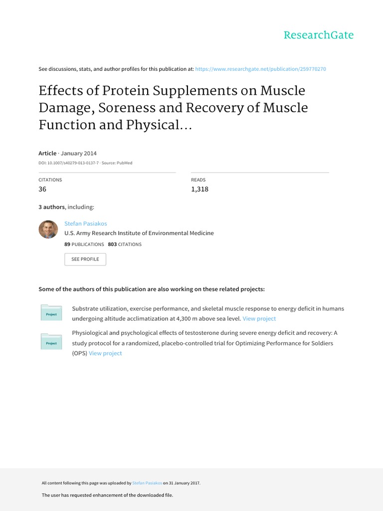 Effects of Protein Supplements On Muscle Damage, Soreness and Recovery ...