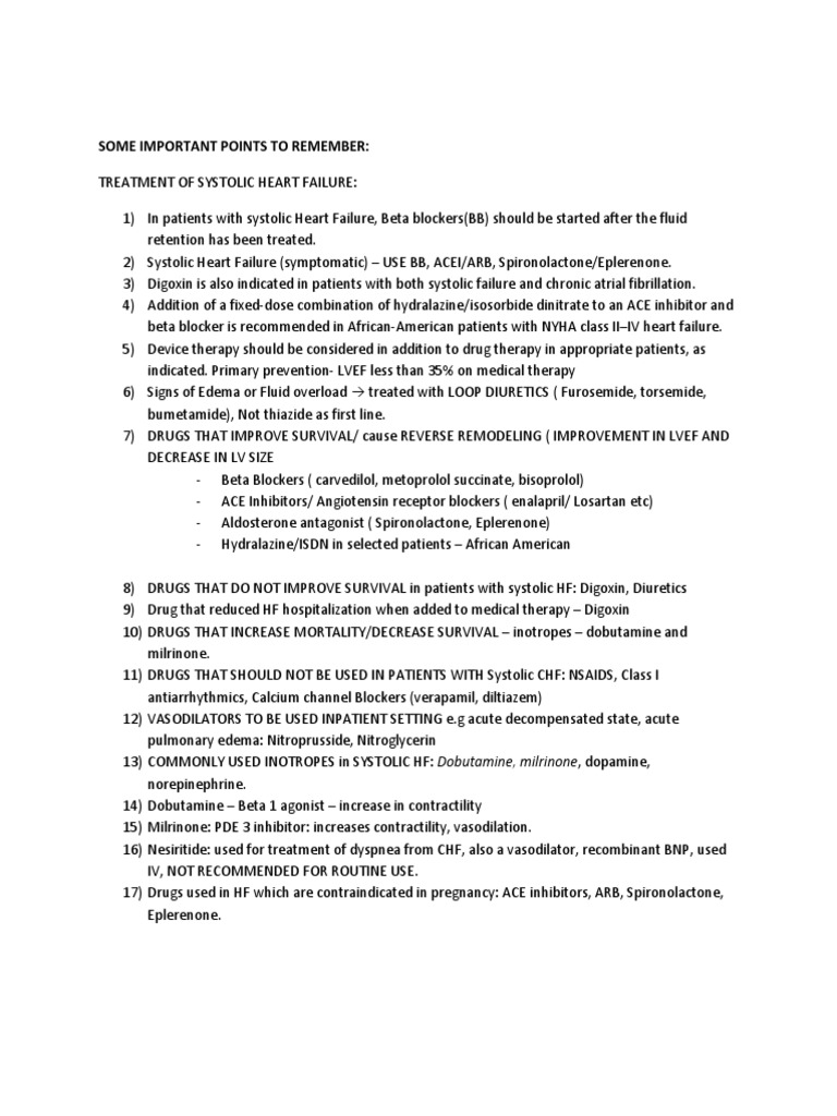 Some Important Points To Remember | PDF | Heart Failure | Internal Medicine