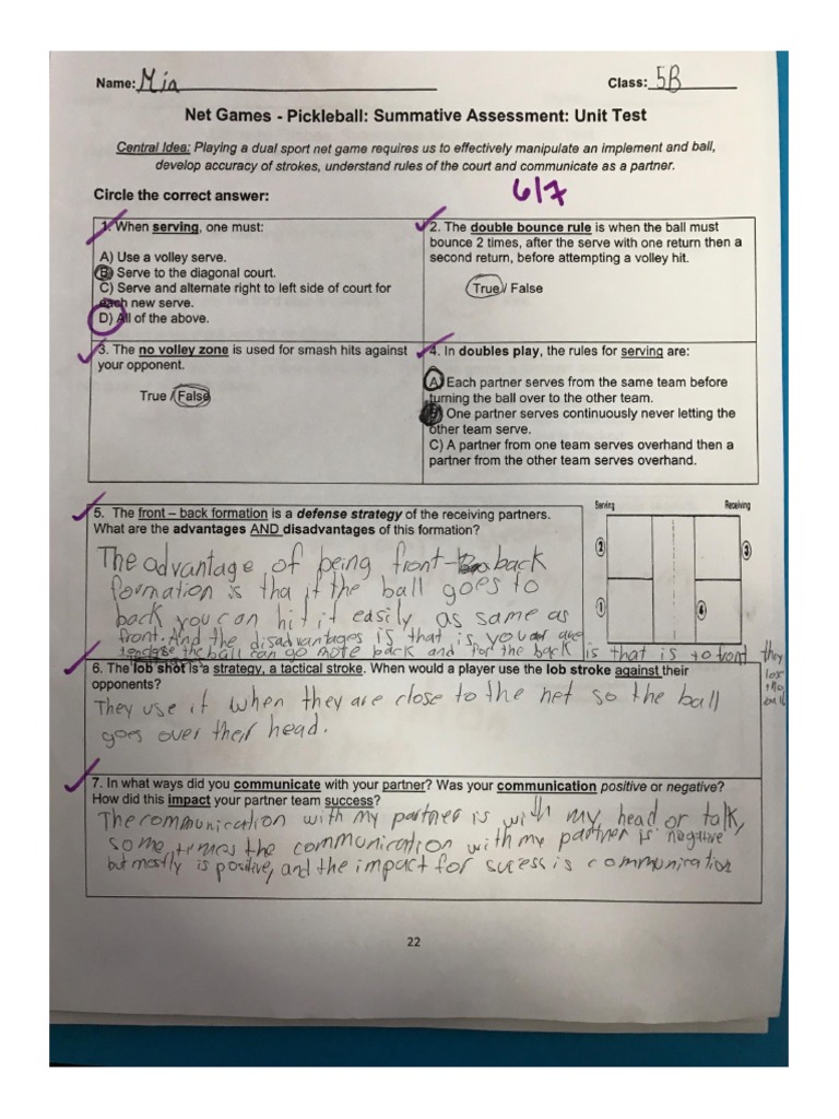 5th Pickleball Assessment Examples - 17 18 | PDF