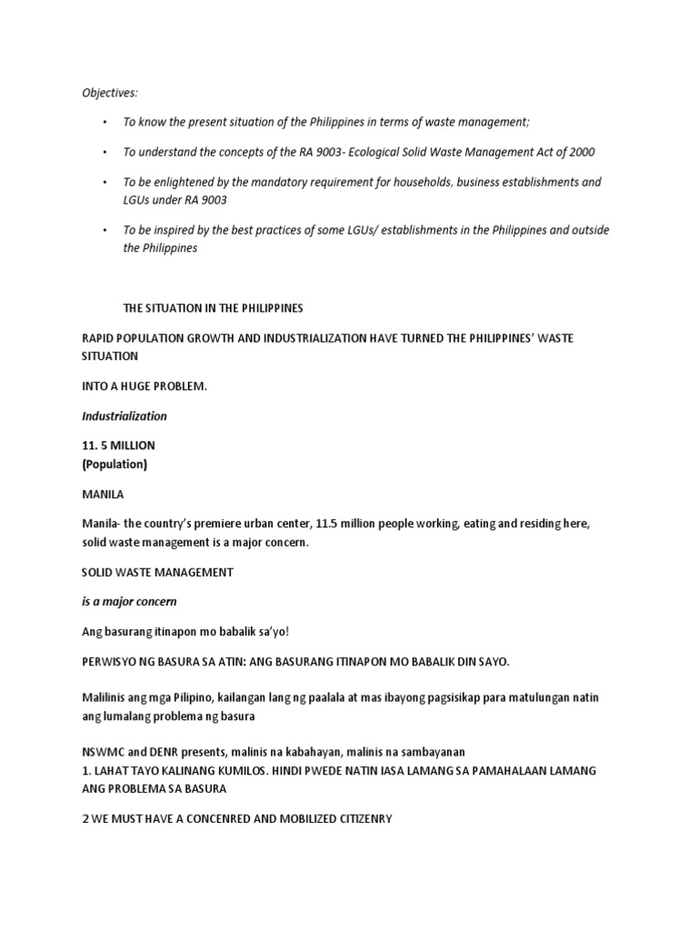 Handouts Ra 9003 | PDF | Waste Management | Municipal Solid Waste