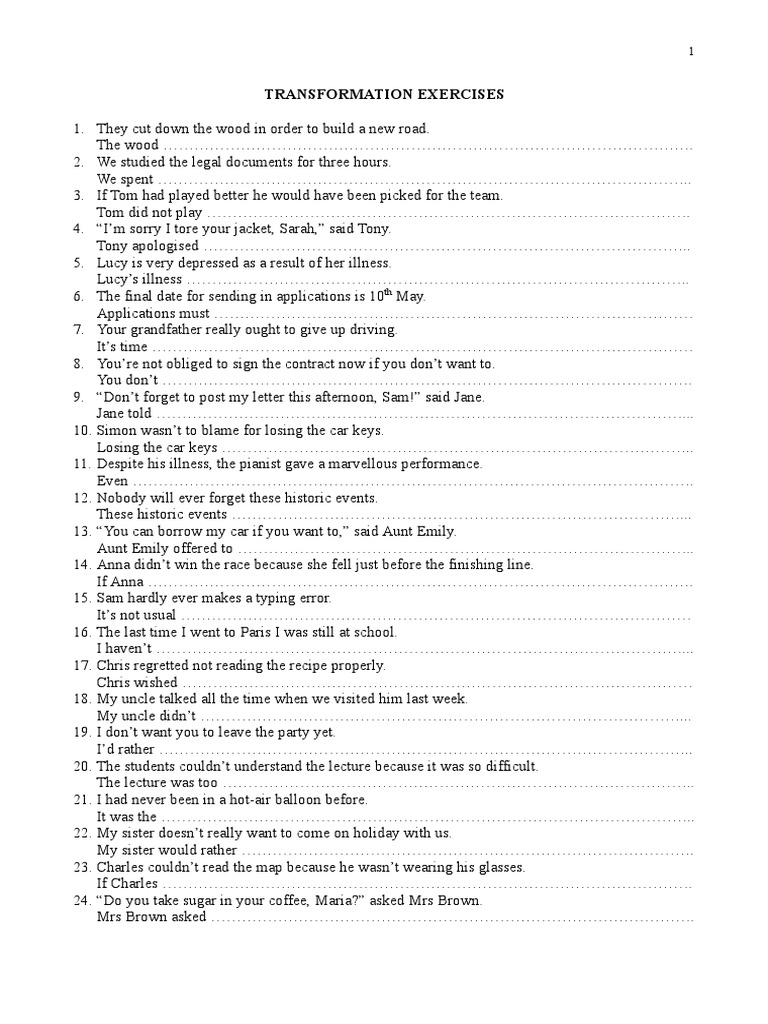 Transformation Exercises | PDF | Leisure