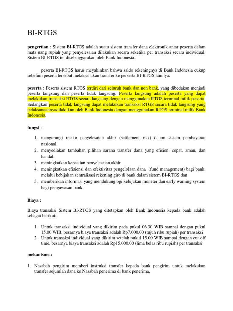 Bi RTGS | PDF | Pengelolaan Keuangan & Uang