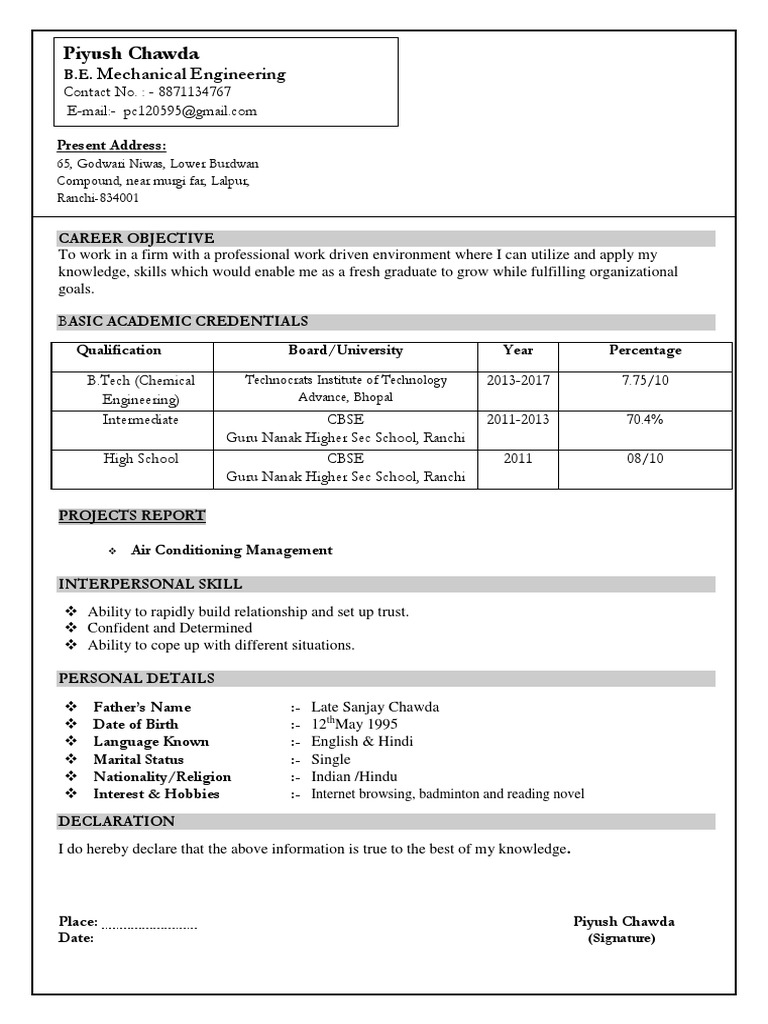 Piyush Resume | PDF | Cognition | Science