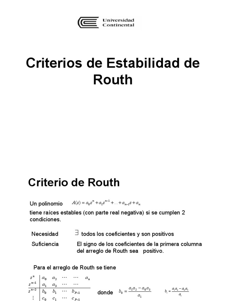 Criterio de Routh | PDF | Enseñanza de matemática | Análisis matemático