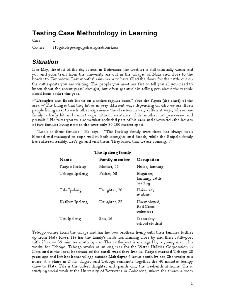 Testing Case Methodology in Learning: Situation | PDF | Hazards ...