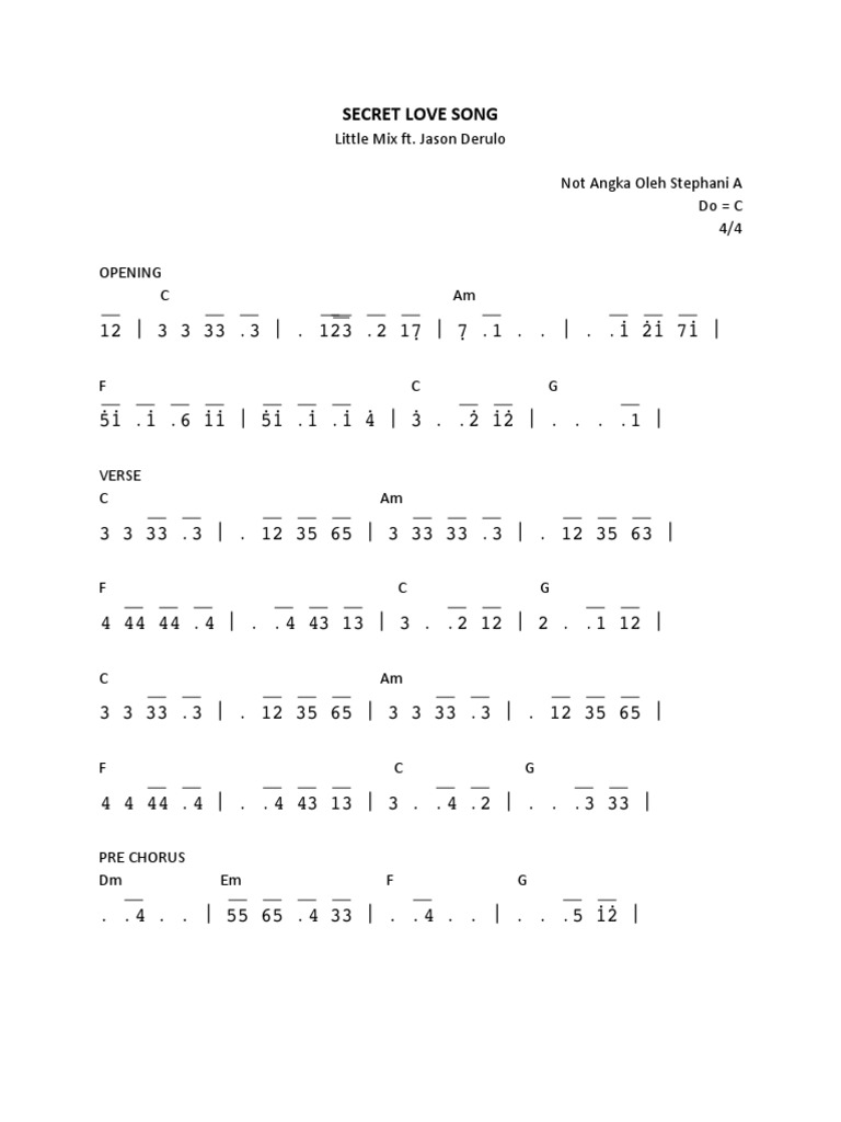 Secret Love Song Chords & Sheet Music | PDF | Songs | Song Forms