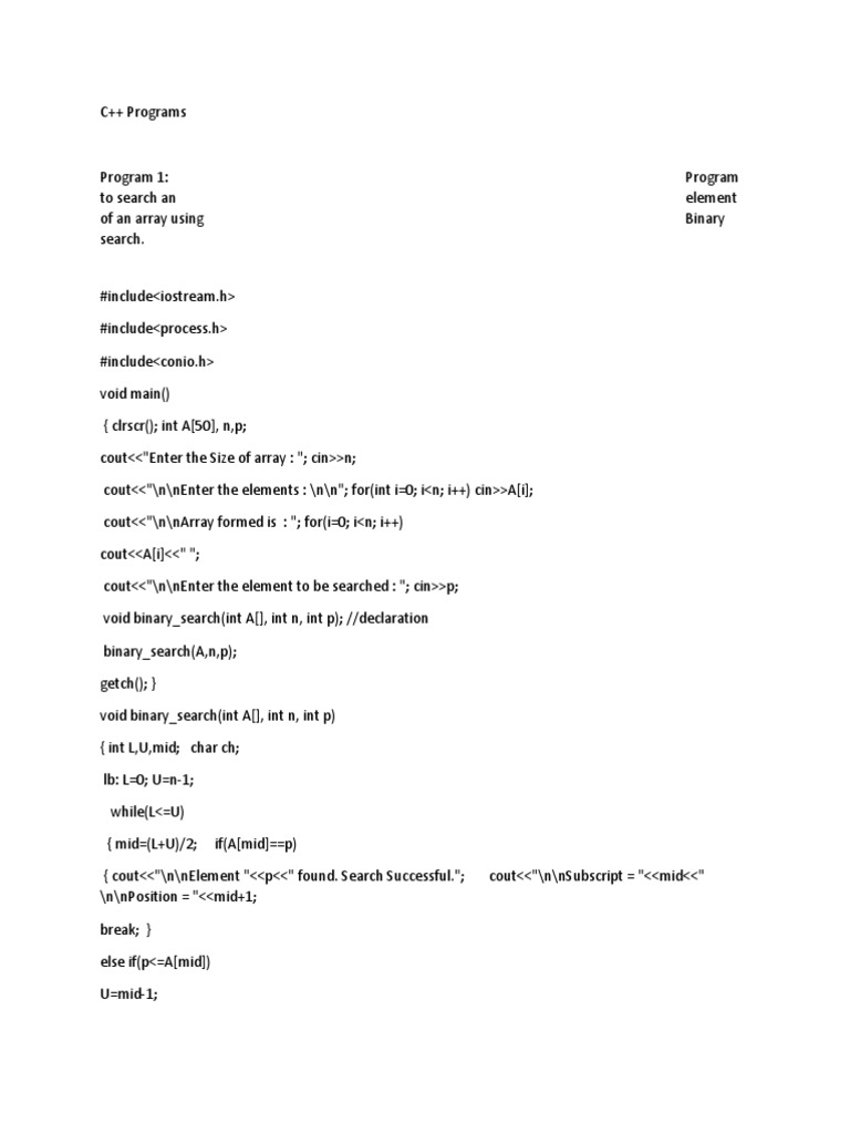 C++ Programs: Eleven Programs Demonstrating Array Operations, File Handling, Function ...