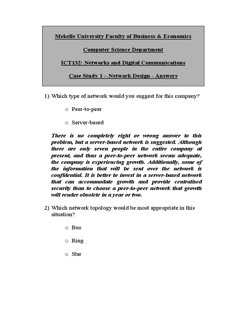 Network Design Case Study 1 Answers PDF | PDF