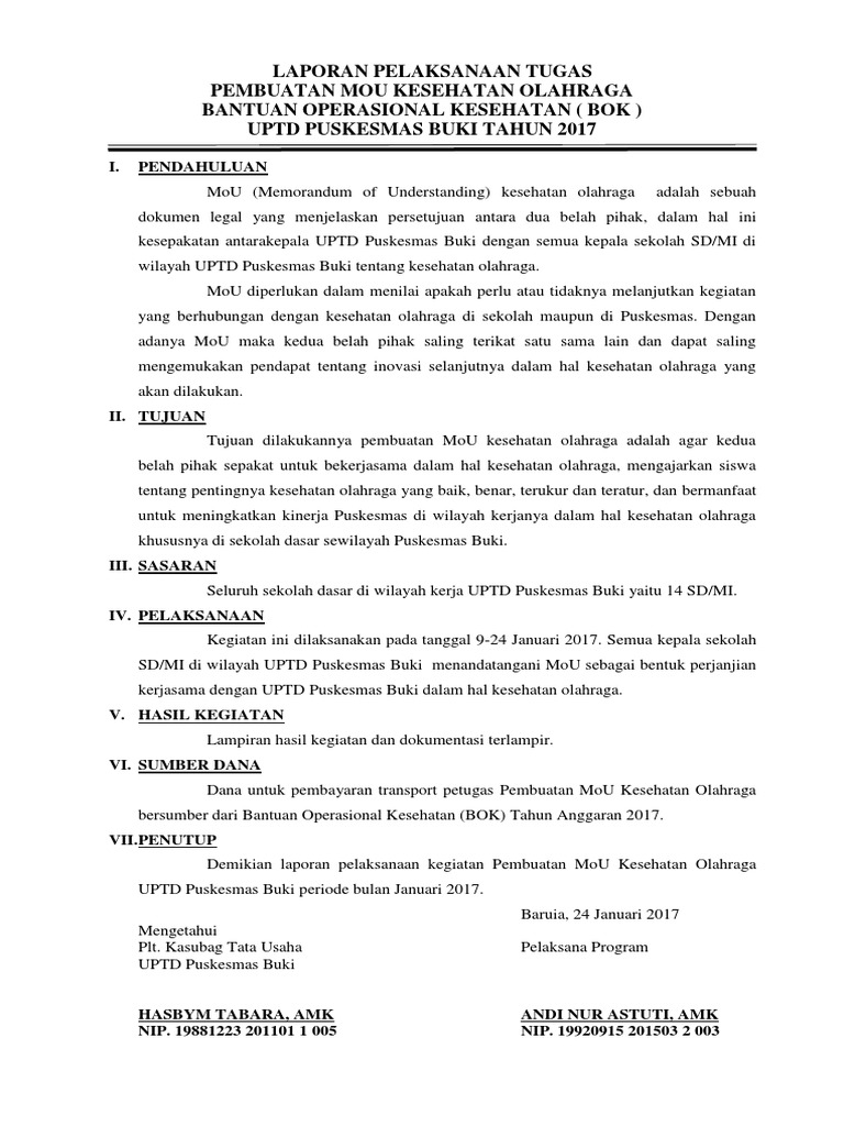 Laporan Pelaksanaan Tugas Pembuatan Mou | PDF