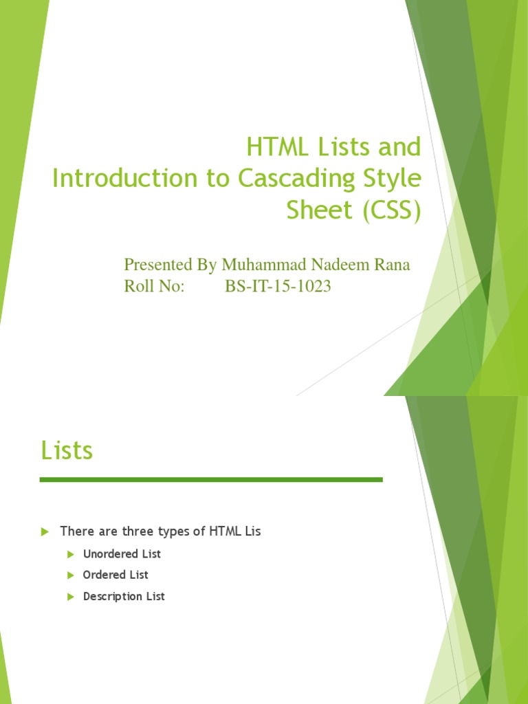 HTML Lists and Introduction To Cascading Style Sheet (CSS) | PDF ...