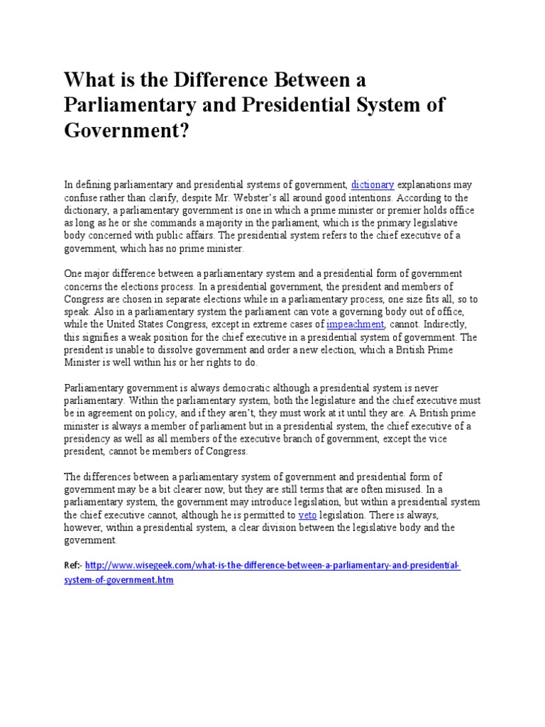 What Is The Difference Between A Parliamentary and Presidential System ...