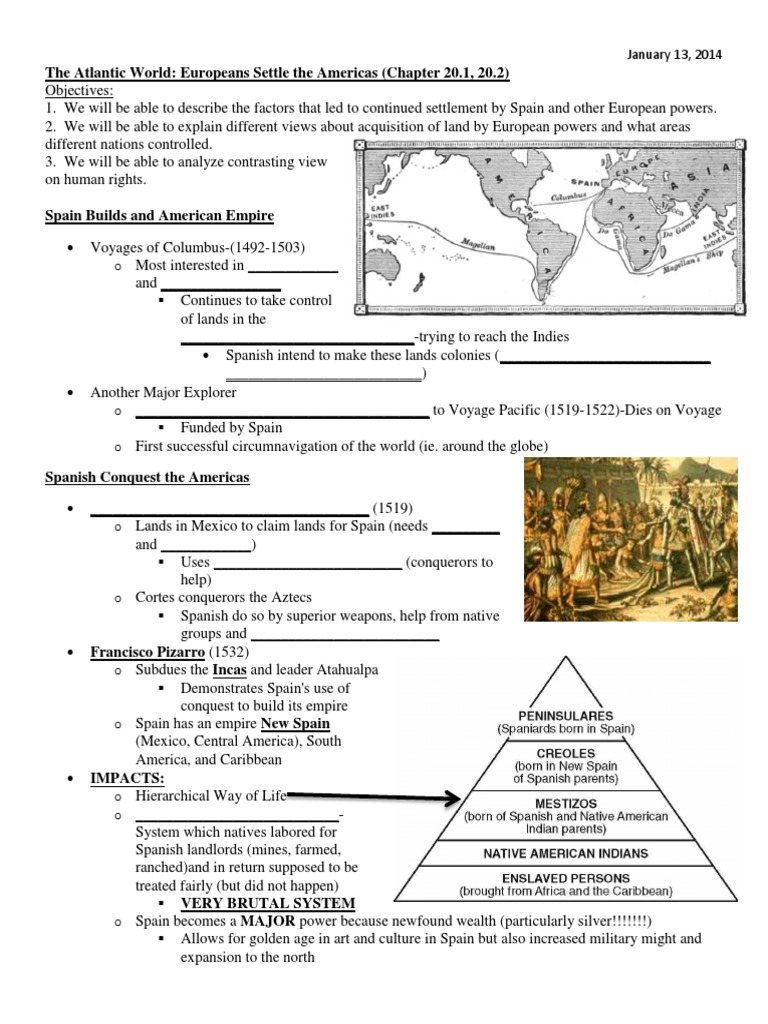 The Atlantic World - Europeans Settle The Americas Chapter 20 1 20 2 Student | PDF | Spain ...