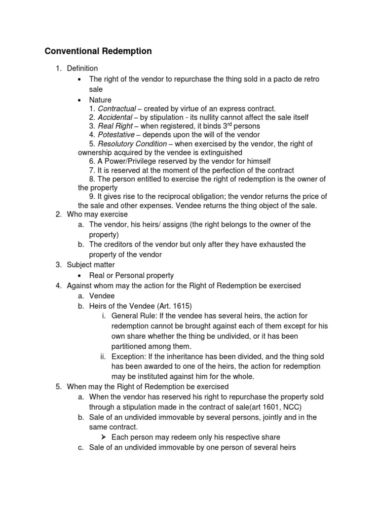 Conventional Redemption | Mortgage Law | Civil Law (Common Law)