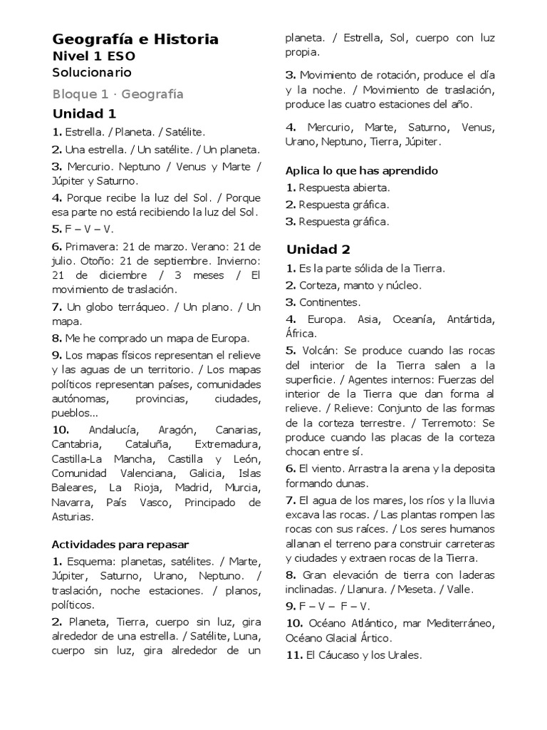 Solucionario Geografia e Historia 1 Eso | PDF | Mar | Tierra
