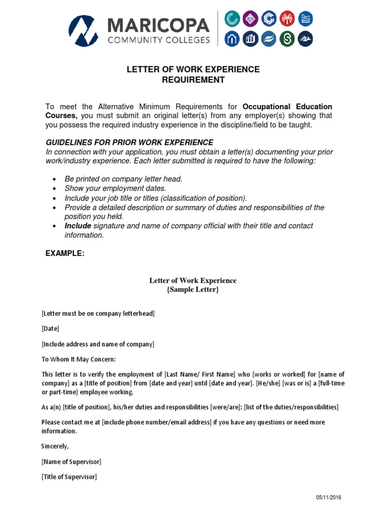 1176 Letter Work Experience Requirement Form | PDF