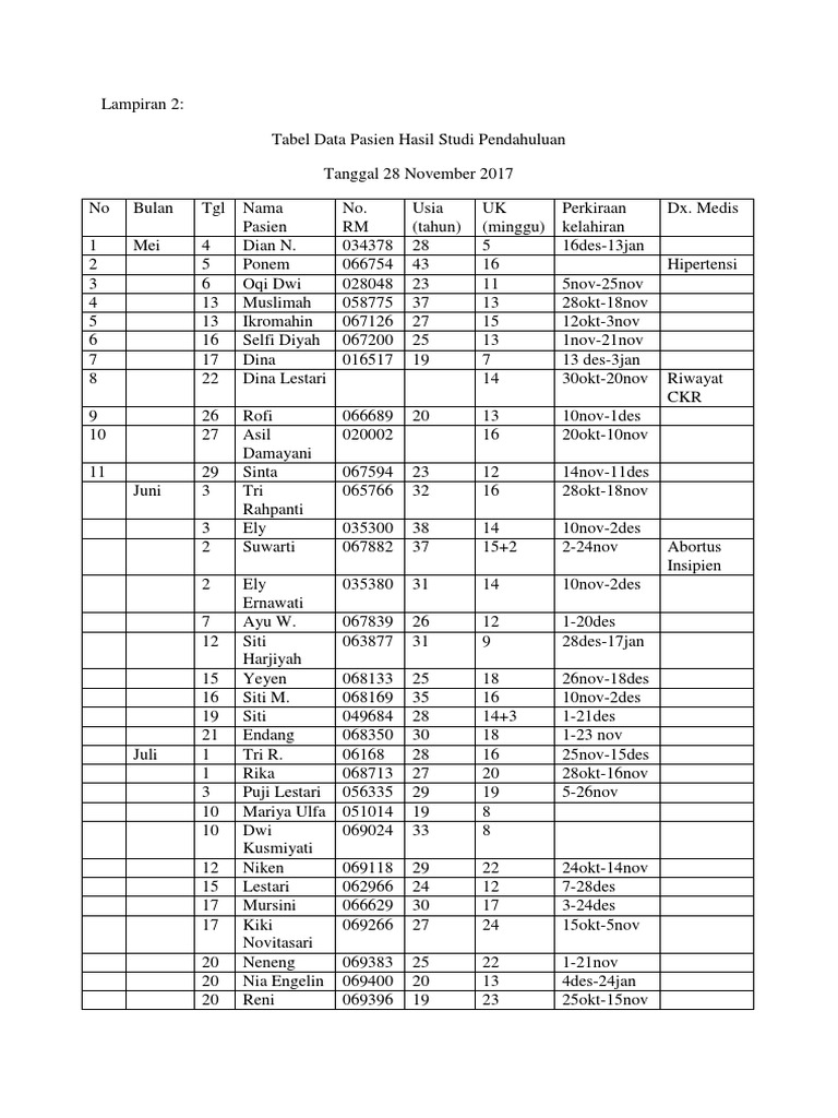Tabel Data Pasien Ibu Hamil | PDF