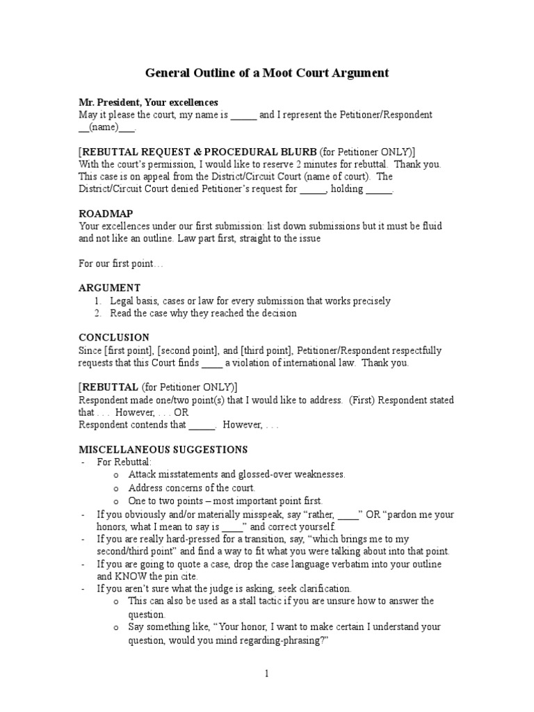 Outline of A Moot Court Argument | PDF | Mootness | Legal Disputes