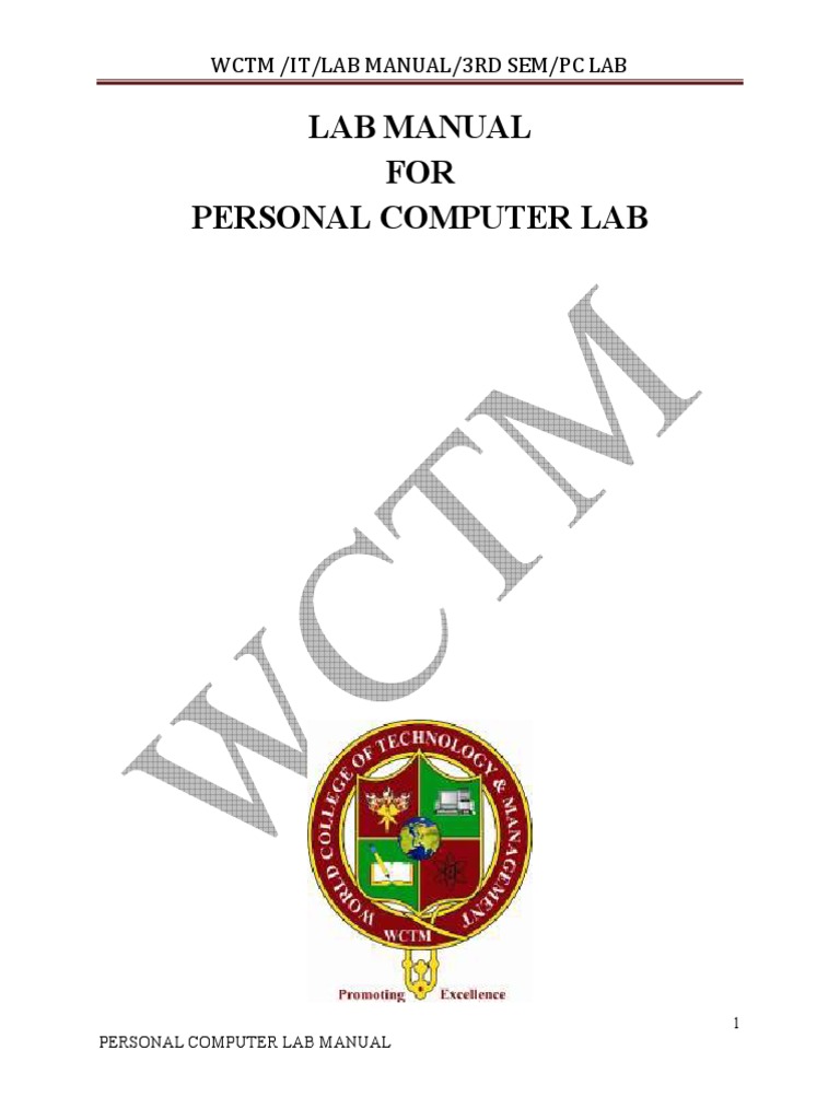 Lab Manual FOR Personal Computer Lab: WCTM /It/Lab Manual/3Rd Sem/Pc Lab | Download Free PDF ...