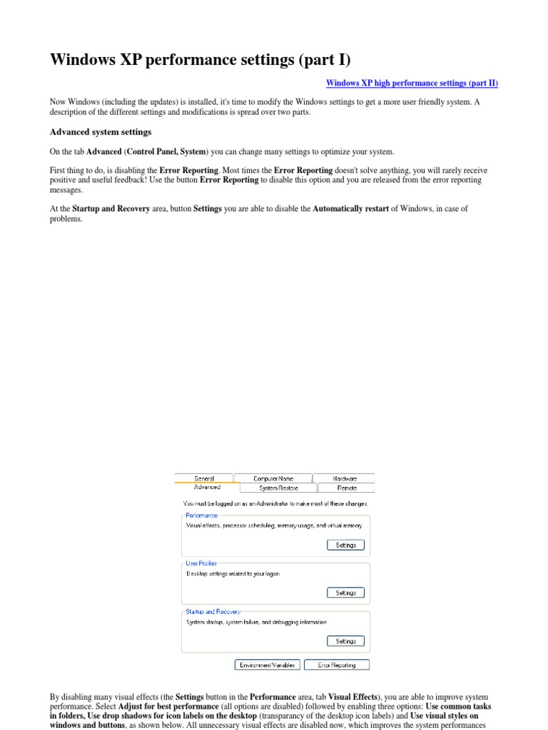 Windows XP Performance Settings | PDF | Windows Xp | Computer File