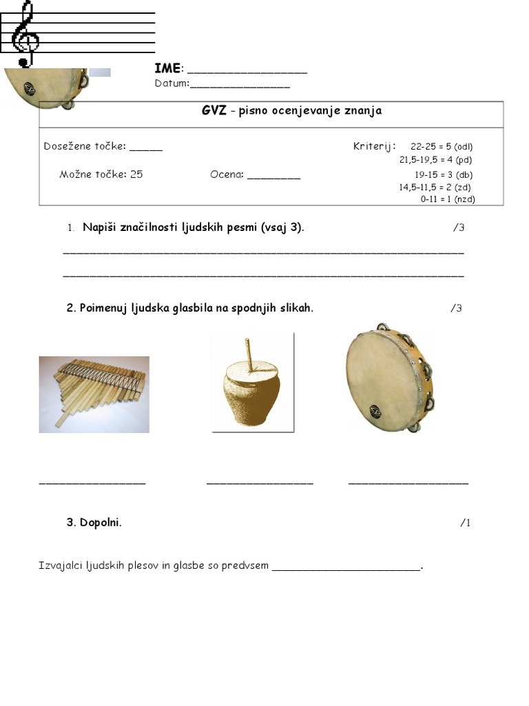 Pisno Ocenjevanje Znanja, Note, Ljudska Glasba | PDF