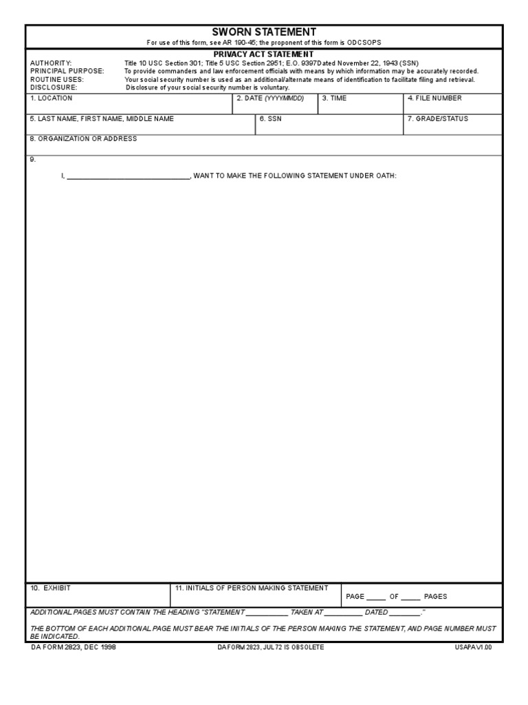DA Form 2823 | PDF | Social Security Number | Patriot Act