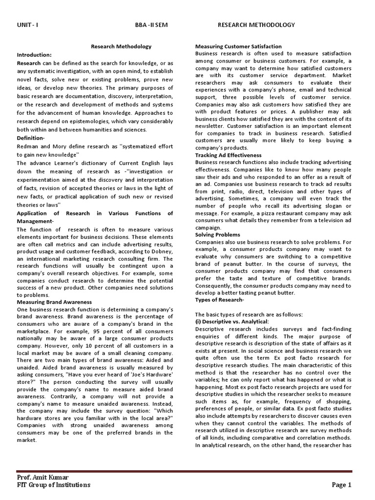 Research Methodology Lecture Notes UNIT I PDF | PDF | Experiment ...