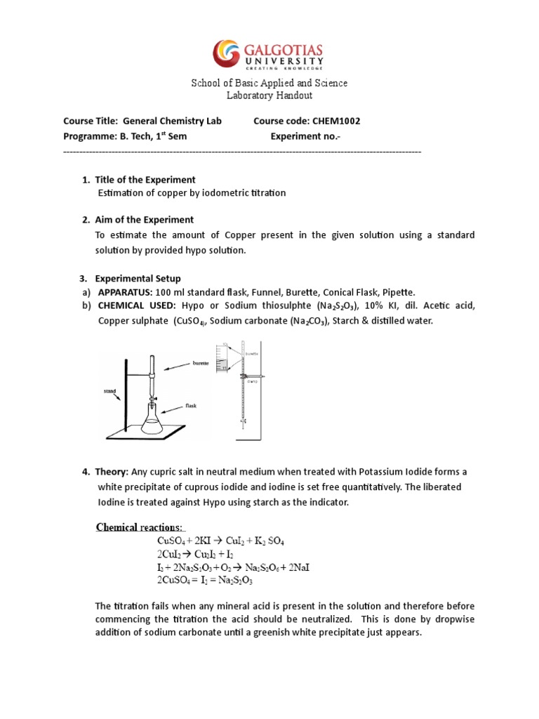 Copper by Iodometric Titration | PDF | Titration | Chemistry